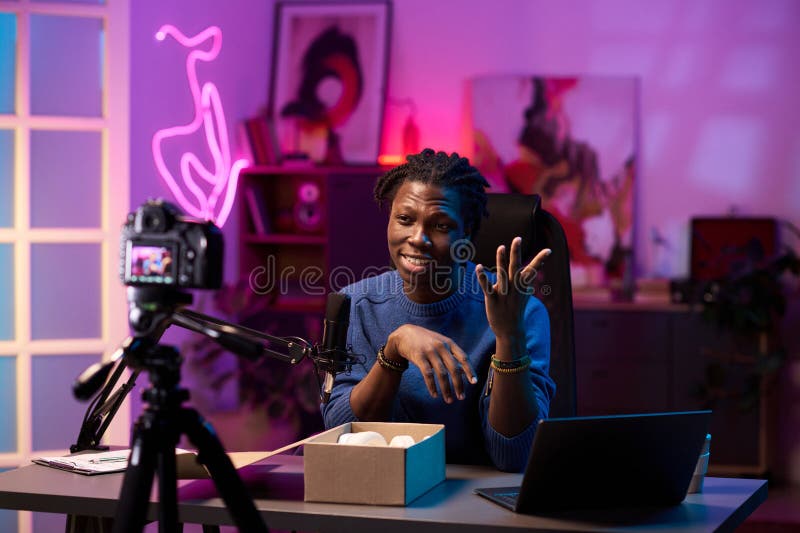 Filming Content Creator in Modern Studio Setting Stock Image - Image of ...