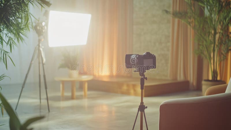 Filming an Interview in a Modern Television Studio Featuring a Blurred ...