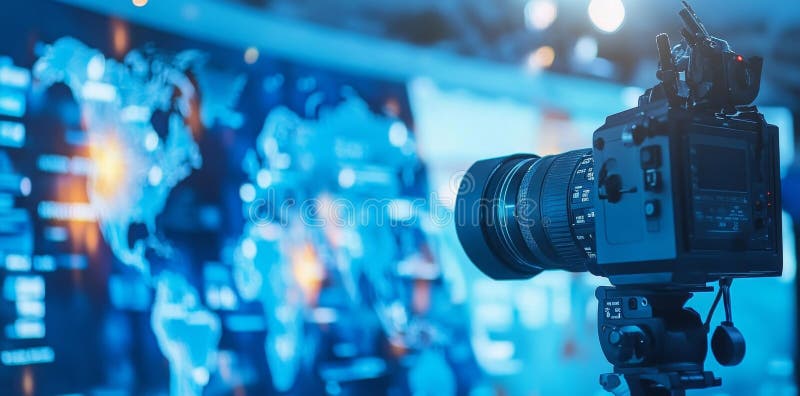 Filming an Interview in a Television Studio with a Blurred Background ...