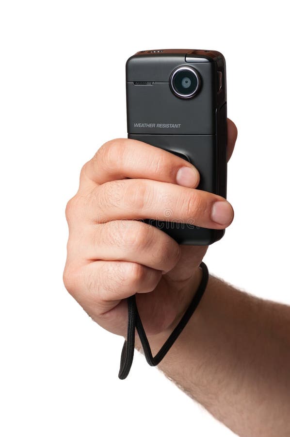 Filming with a Mini Video Camera Which is Also Water Resistant Stock ...