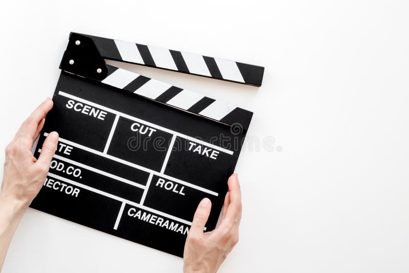 Filmmaker Accessories. Clapperboard on White Background Top View ...