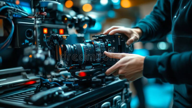 Filmmaker Adjusting Professional Cinema Camera Equipment Stock ...