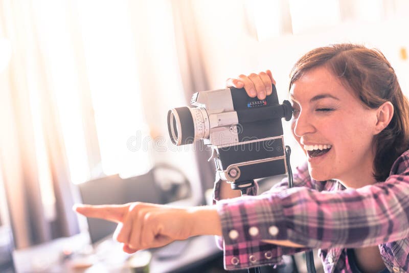 Filmmaker is Doing a Movie, Vintage Old Movie Camera Stock Image ...
