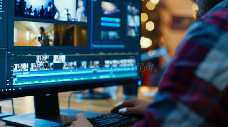 Filmmaker Editing Video on Computer Using Editing Software Stock Image ...