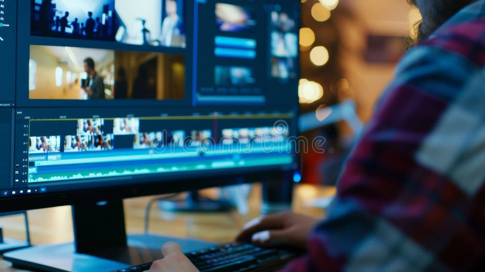 Filmmaker Editing Video on Computer Using Editing Software Stock Image ...