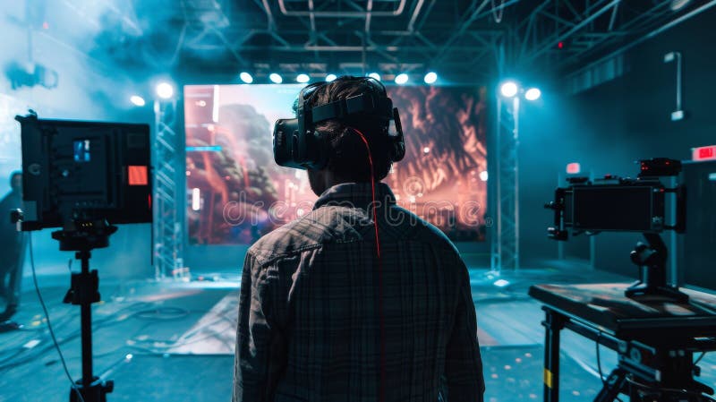 A Filmmaker on a Production Set, Overlooking a Scene through Advanced ...