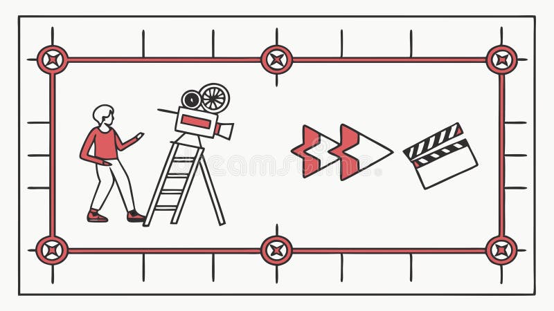 Filmmaking Scene with Director, Camera, and Clapperboard, Vector Design ...