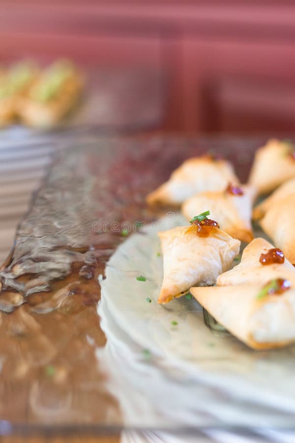 Filo Pastry Parcels on a Glass Plate. Stock Image - Image of delicious ...