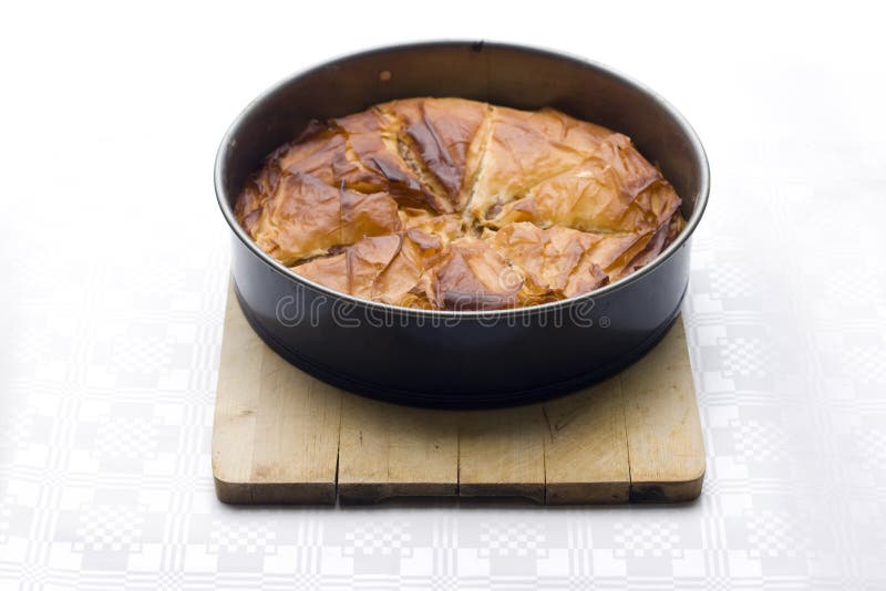 Filo pie in baking pan stock image. Image of layer, gourmet - 12103837