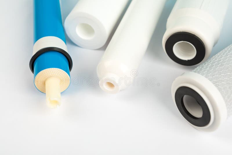 Filter Cartridges for Water on a Bright Blue Background. Stock Image ...