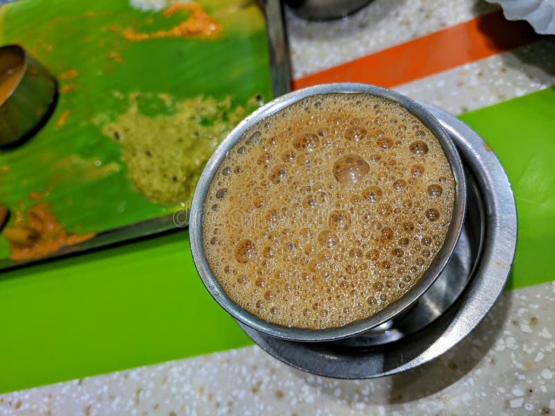 Hot Filter Coffee on Banana Leave and Traditional South Indian Vessels ...