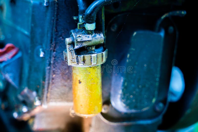 Filter for Diesel Fuel on the Body of a Walk-behind Tractor Close-up ...