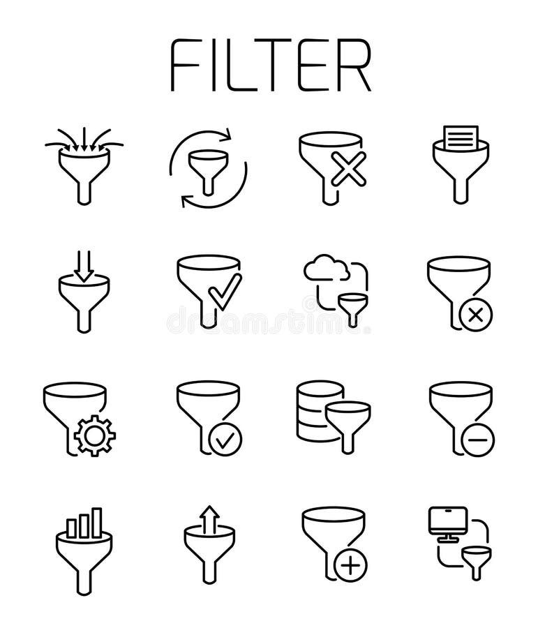 Filter Related Vector Icon Set Stock Vector - Illustration of internet ...