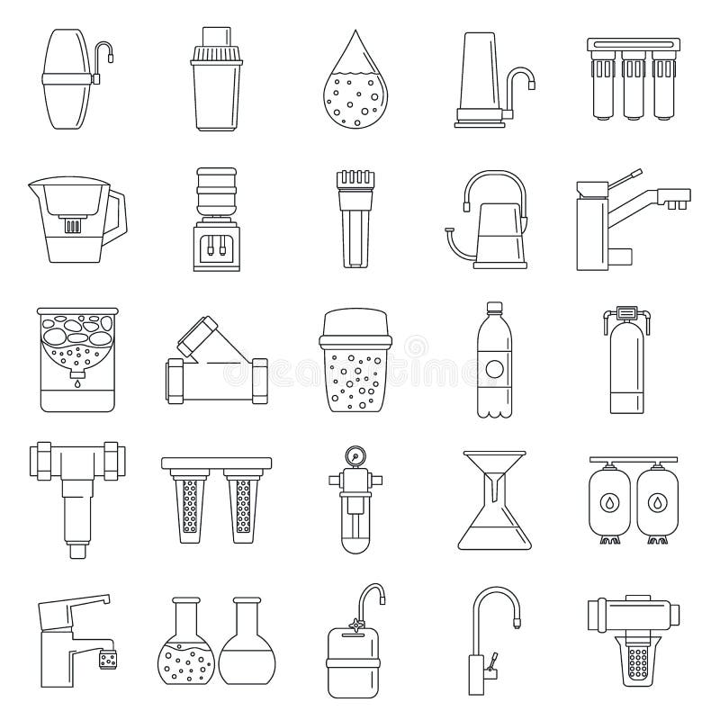 Filter Water System Icon Set, Outline Style Stock Vector - Illustration ...