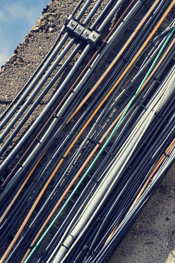 Filtered Vintage Bunch of Data Cables Outside on Wall Stock Image ...