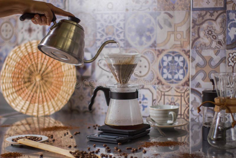 Filtering Coffee in a Coffee Maker Stock Photo - Image of homemade ...