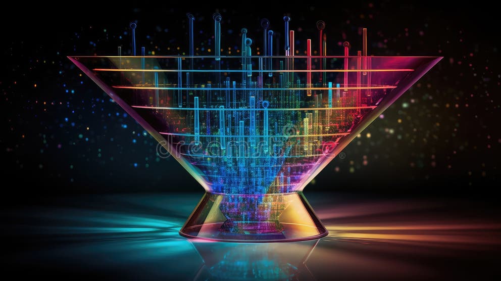Filtering data funnel stock illustration. Illustration of segmentation ...