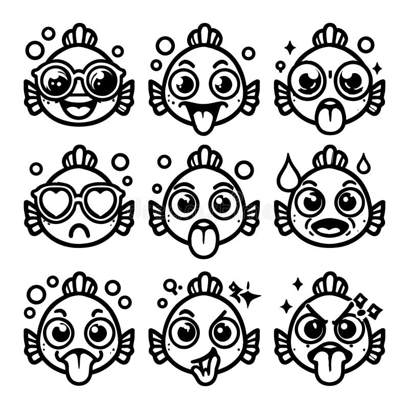 Fin-tastic Expressions: Hilarious Fish Faces Vector Set for a Splash of ...