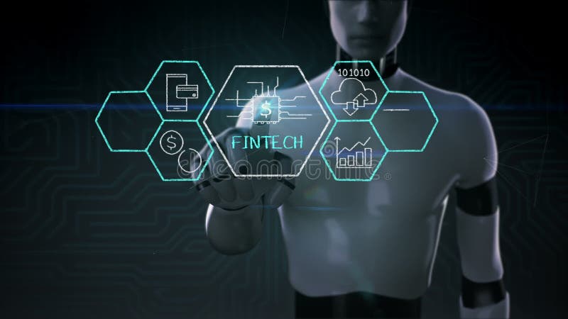 Robot, Cyborg Touching Fin-tech Icon and Various Graph. Financial ...