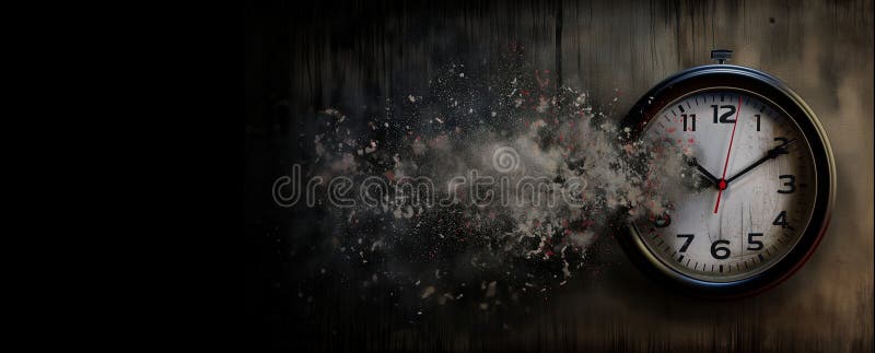 The Final Countdown: Clock Disintegration on Dark Wood Backdrop ...