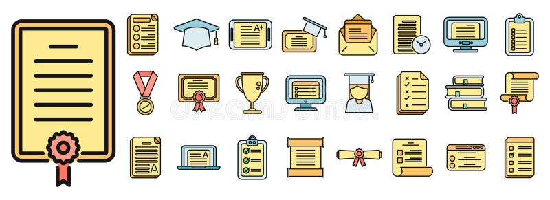 Final Exam Icons Set Vector Color Stock Illustration - Illustration of ...