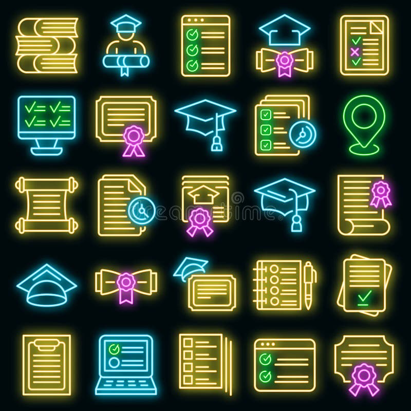 Final Exam Icons Set Vector Neon Stock Vector - Illustration of ...