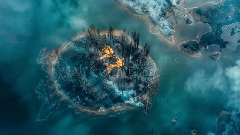 The Final Image Shows the Aftermath of a Wildfire with a Oncecalm Lake ...