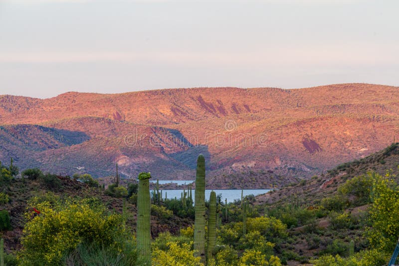 The Final Light of Day Hitting Distant Mountains in the Desert of ...