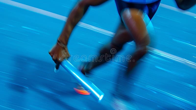 The Final Runner Sprints Towards the Finish Line the Blue Baton Still ...