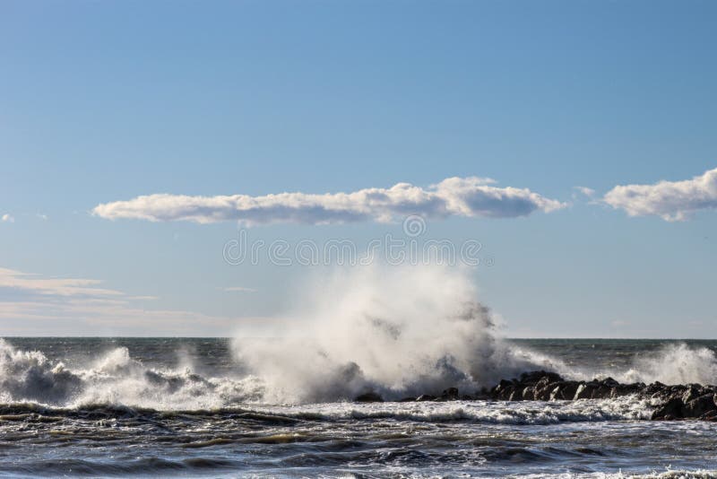 The Wave Break on the Breakwater Stock Image - Image of breaker, break ...
