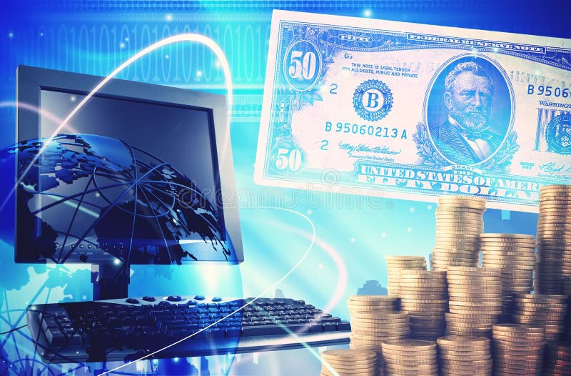 Finance Background With Money, Dollars And Computer. Stock Image ...