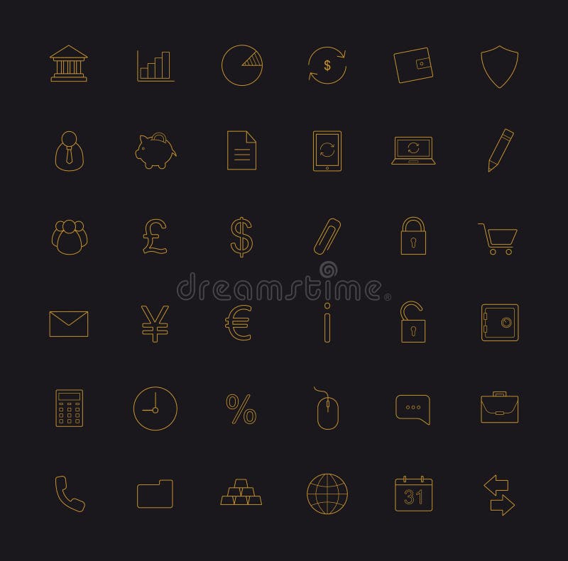 Finance and Banking Gold Linear Icons Set Stock Vector - Illustration ...