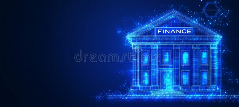 Finance Building in Neon Blue, Futuristic Architecture, Technology and ...