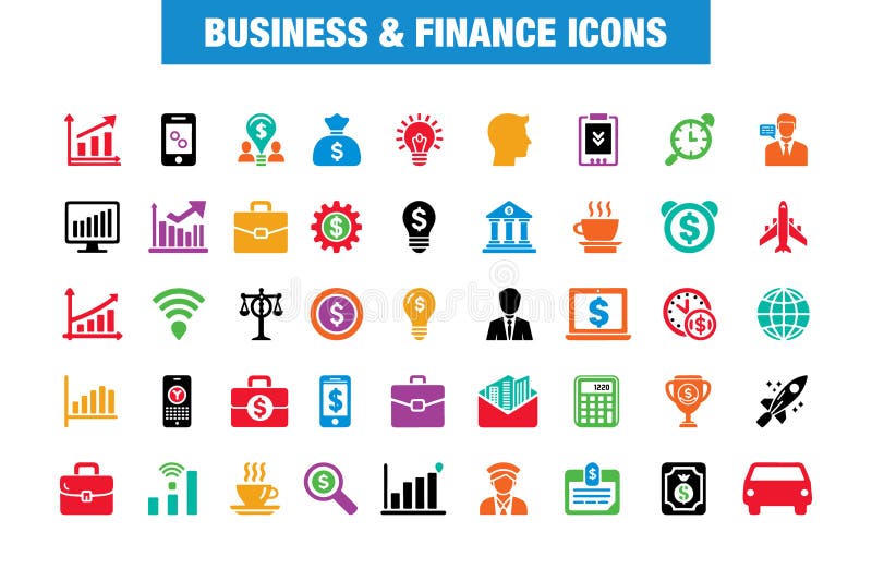 Finance and Business Colored Icon Set. Stock Illustration ...