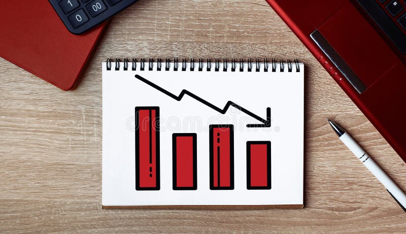 Finance Business Graph. Declining Line Graph Drawn on a Sheet of ...