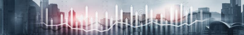 Finance Chart Overlaid on Modern City. Panoramic Banner Concept. Stock ...