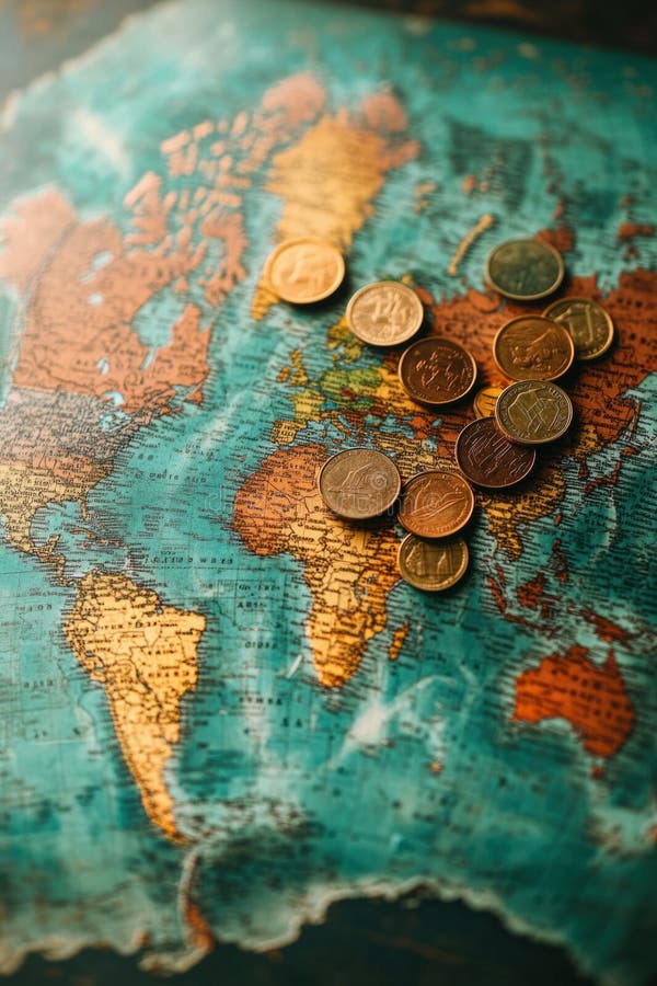 Finance and Coins, a World Map Overlaid with Coins Highlights the ...