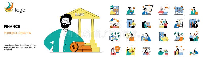 Finance Concept with Character Situations Mega Set. Bundle of Scenes ...