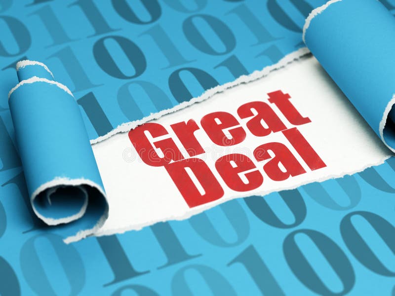 Finance Concept: Red Text Great Deal Under the Piece of Torn Paper ...