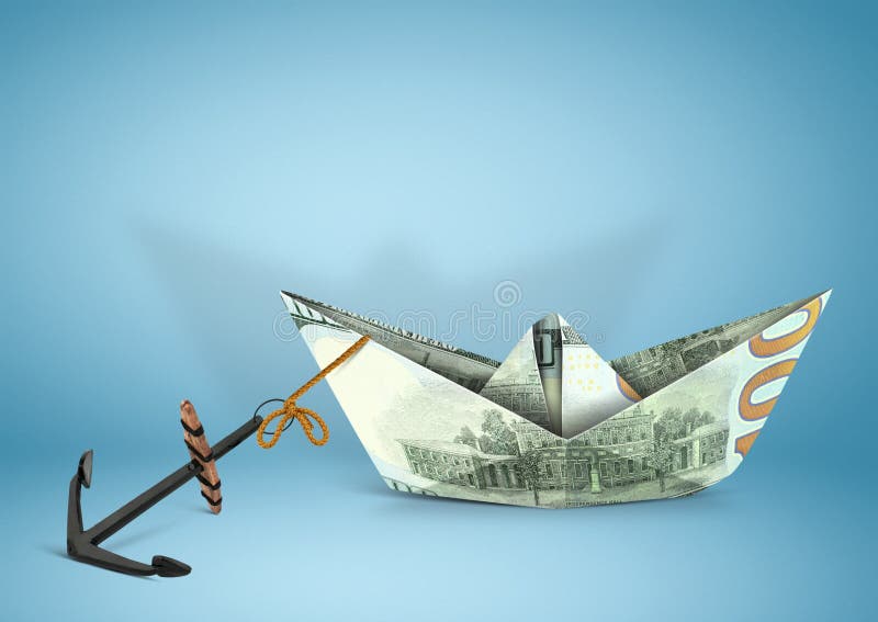 Finance Concept, Ship Made of Money with Anchor, Copy Space Stock Photo ...