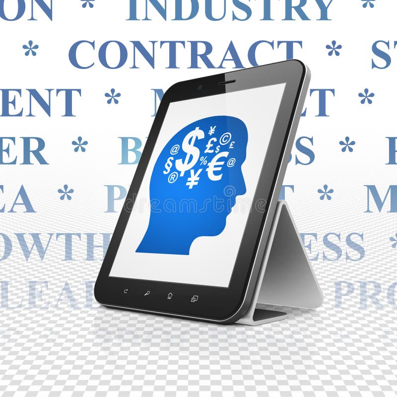 Finance Concept: Tablet Computer with Head with Finance Symbol on ...
