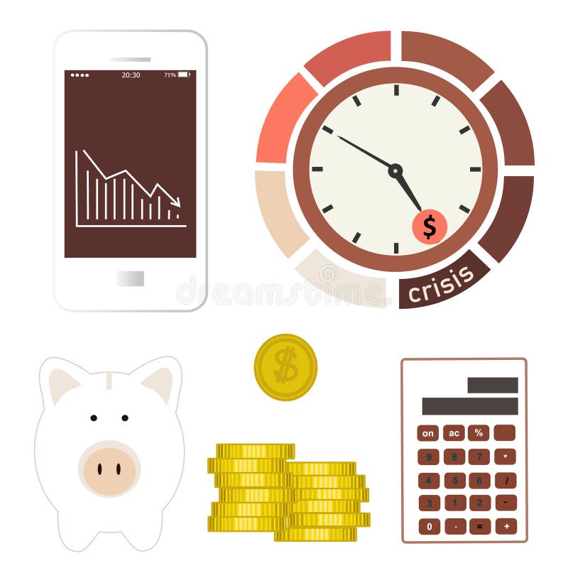 Finance Crisis in Business Set, Money Fall Down with Arrow Decrease ...