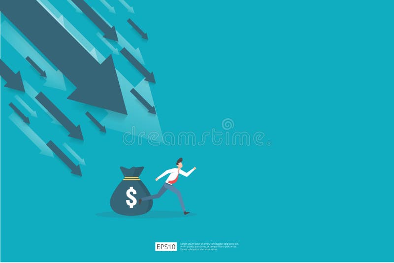 Finance Crisis Concept with Business Man Character. Money Fall Down ...