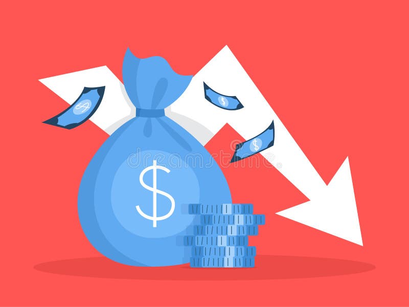 Finance Crisis with Falling Down Graph and Money Decrease Stock Vector - Illustration of cost ...