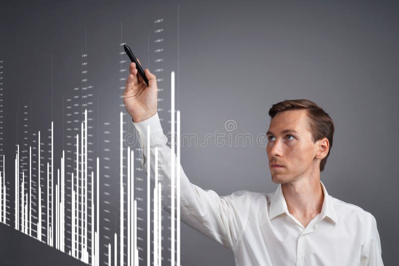 Finance Data Concept. Man Working with Analytics. Chart Graph ...