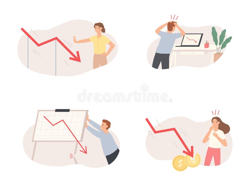 Finance Decrease and Crisis Graph. Male and Female Characters Analyzing ...