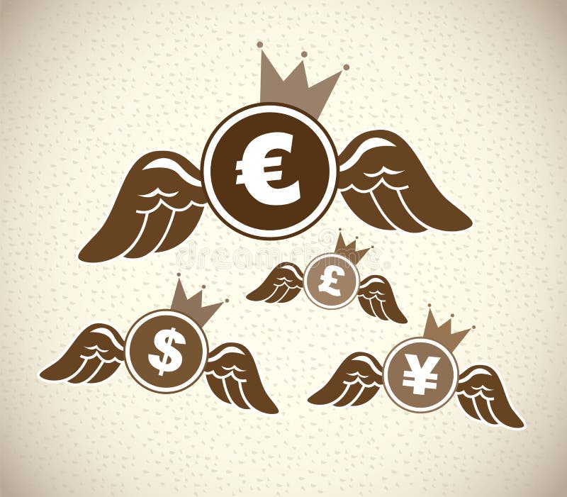 Flying Sack of Euro Money with Wings Stock Illustration - Illustration ...