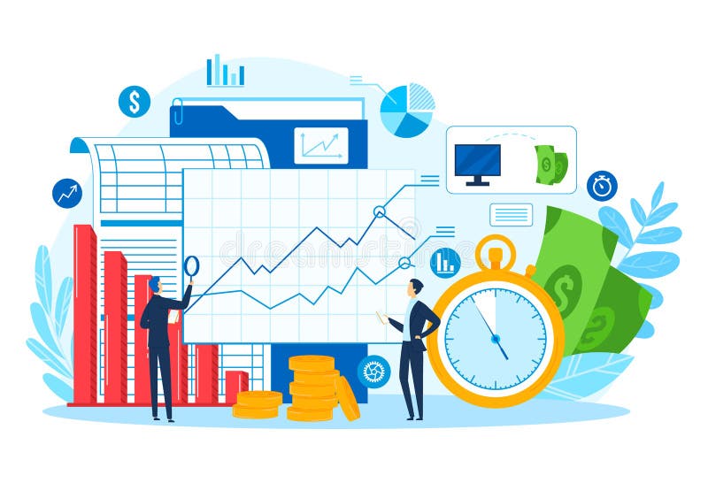Finance Diagram and Flat Business Chart, Vector Illustration. People ...