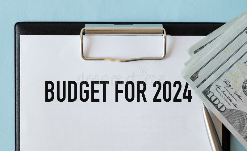 Budget 2024 Banner. Businessman Hand Puts Coin in Change Jar on Dark ...