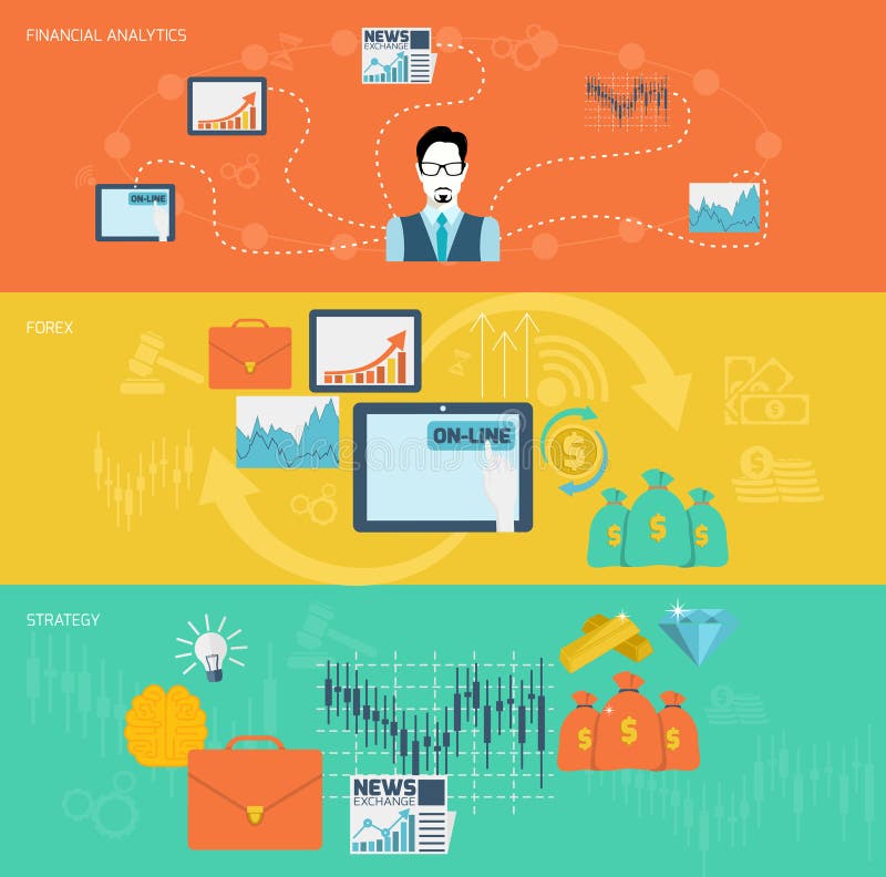 Finance Exchange Banners Set Stock Vector - Illustration of cash ...